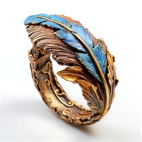 Premium Ai Image Design Of Feather Ring Bohemian Ring Bronze Feather Insp Isolated On White