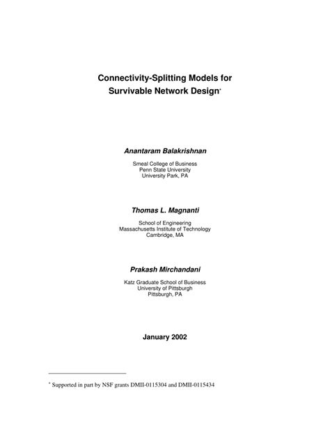 Pdf Connectivity Splitting Models For Survivable Network Design