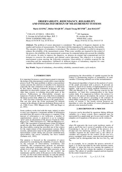 Pdf Observability Redundancy Reliability And Integrated Design Of