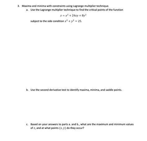 Solved Maxima And Minima With Constraints Using Lagrange