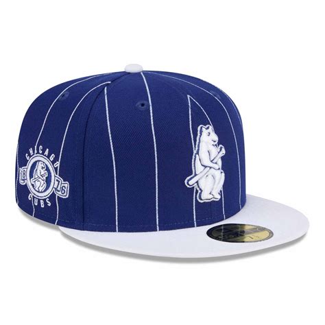Chicago Cubs Pinstripe Navy 1914 Bear 1876 Patch 5950 Fitted Cap