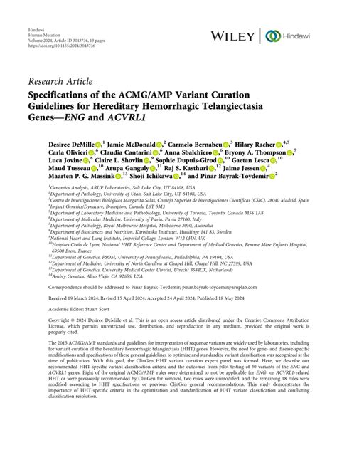 Pdf Specifications Of The Acmgamp Variant Curation Guidelines For Hereditary Hemorrhagic