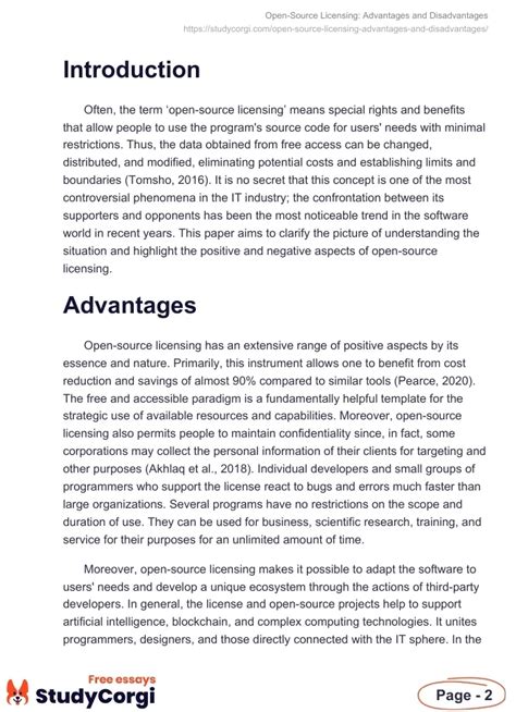 Open Source Licensing Advantages And Disadvantages Free Essay Example