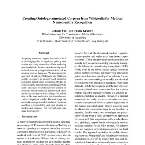 Creating Ontology Annotated Corpora From Wikipedia For Medical Named Entity Recognition Acl