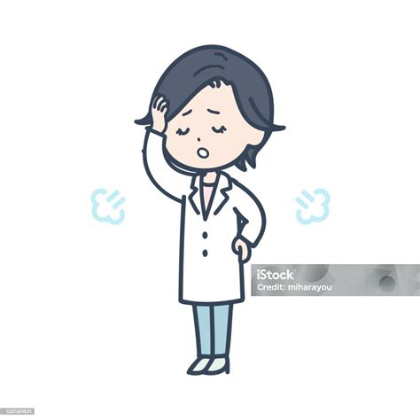 한숨을 쉬는 여성 의사의 일러스트입니다 벡터 이미지입니다 걱정하는에 대한 스톡 벡터 아트 및 기타 이미지 걱정하는 건강