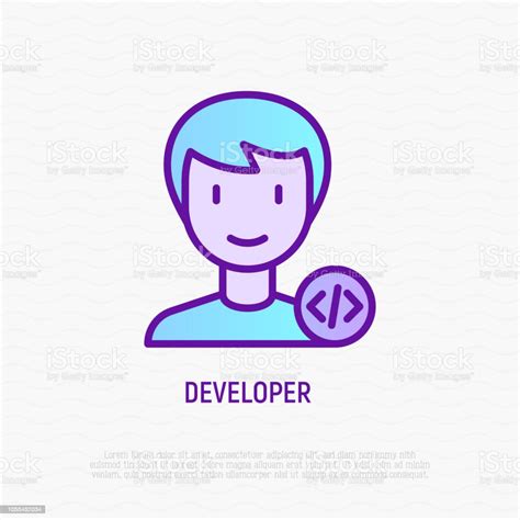 Developer Thin Line Icon Avatar Of Man With Program Code Modern Vector