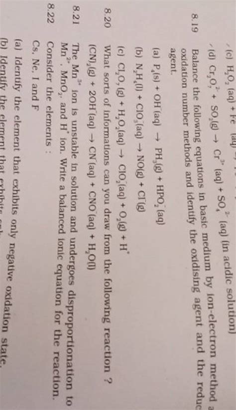 D Cr2 O72− So2 G →cr3∗ Aq So42− Aq In Acidic Solution Oxidation