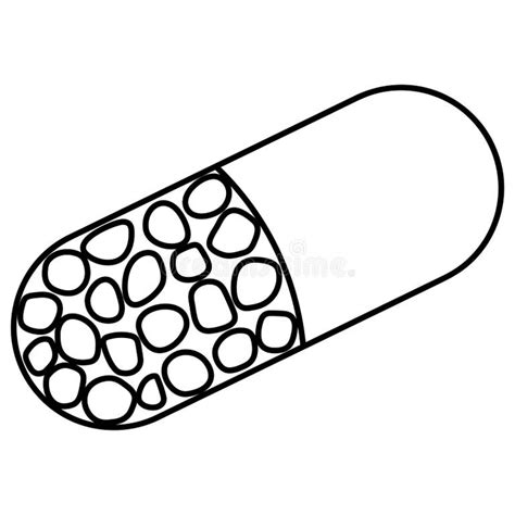 Capsule Elongated Pill With Round Granules Inside Sketch Stock Vector