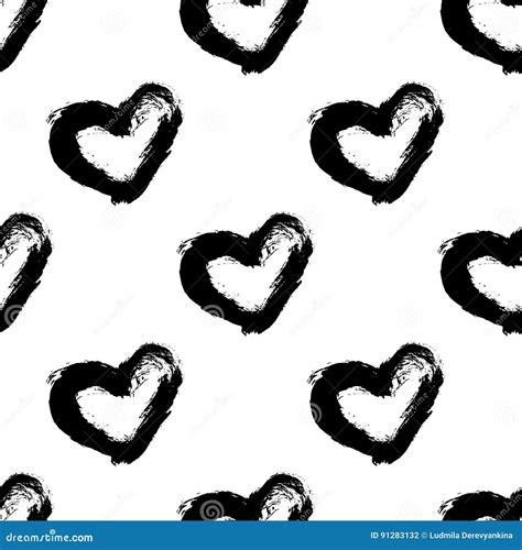 Abstract Brush Seamless Heart Pattern Ink Illustration Black And