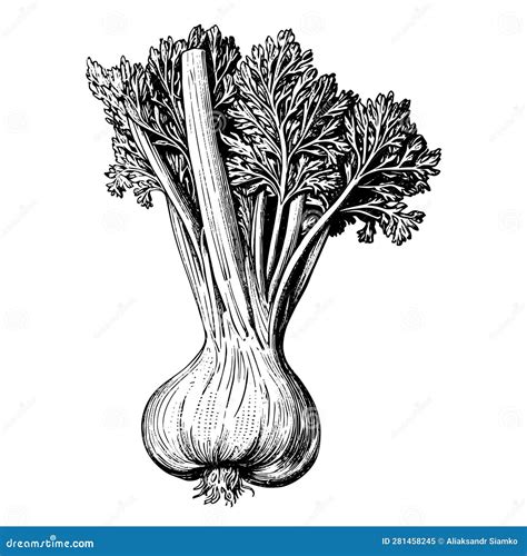 Fennel Vector Drawing Isolated Hand Drawn Object Engraved Style