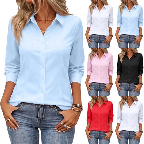 Button Down Shirts For Women Long Sleeve Collared Dressy Blouses Casual