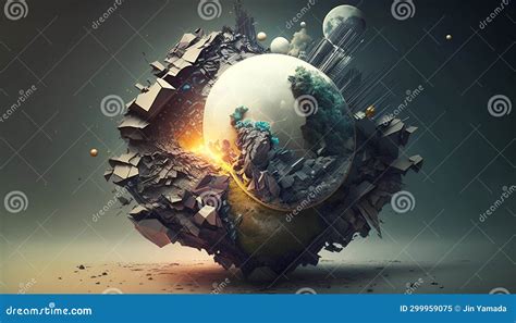 3d Render Abstract Planet With Cracked Surface 3d Illustration Stock