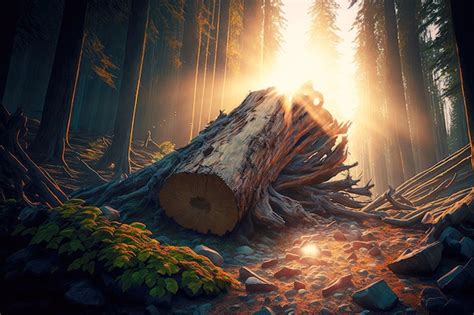 Premium Photo Lying In Forest On Ground Big Fallen Tree And Rays Of Sun