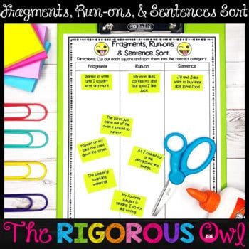 Fragments Run Ons Sentences Activities Literacy Centers The Rigorous Owl
