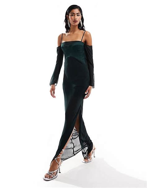 Asos Design Korsett Maxikleid In Tiefem Grün Mit Drapiertem Rücken Asos
