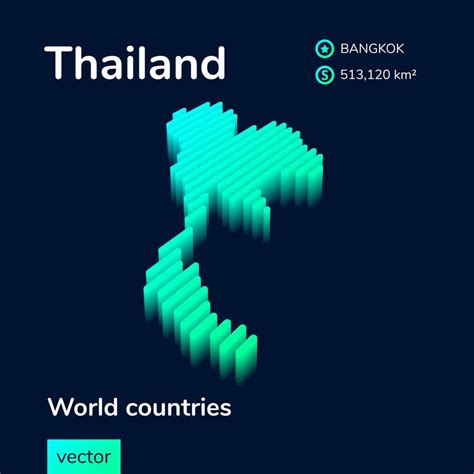 Stylized Neon Simple Digital Isometric Striped Vector Thailand 3d Map