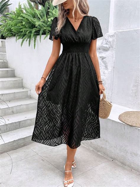 SHEIN VCAY Robe Trapèze Unicolore Col Surplis Manches Papillon Mode en ligne SHEIN FRANCE