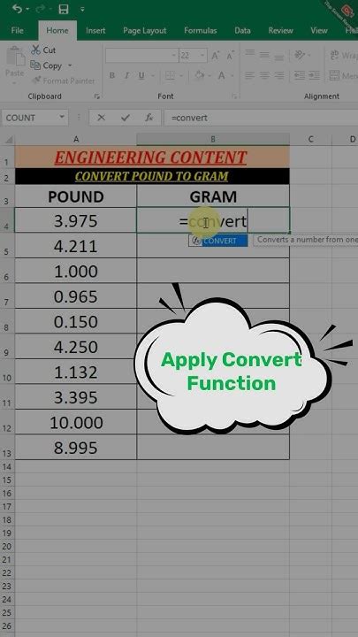 Convert Pound To Gram In Excel Excel Exceltips Shorts Ytshorts Youtubeshorts Short Views