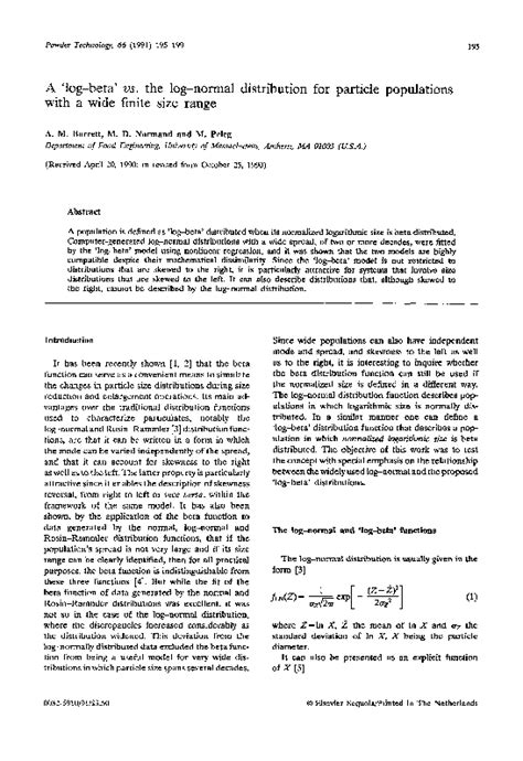 Pdf A ‘log—beta Vs The Log—normal Distribution For Particle
