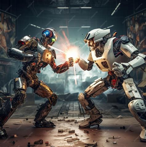 Premium Ai Image A 3d Illustration Of Two Robots Fighting With One