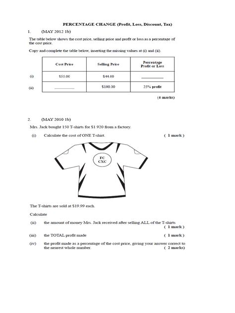 Csec Percentge Profit Loss Discount Pdf
