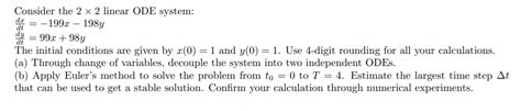 Solved Consider The 2 X 2 Linear Ode System 199 1987