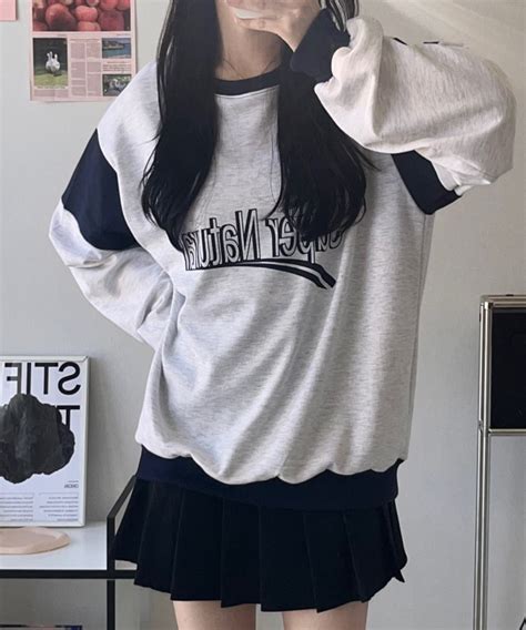 [오버핏 데일리] 나그랑 배색 블록코어 오버핏 스포츠 맨투맨 가을맨투맨 체육대회룩 소풍 교복위템 3컬러 버건디 곤색 먹색 에이블리