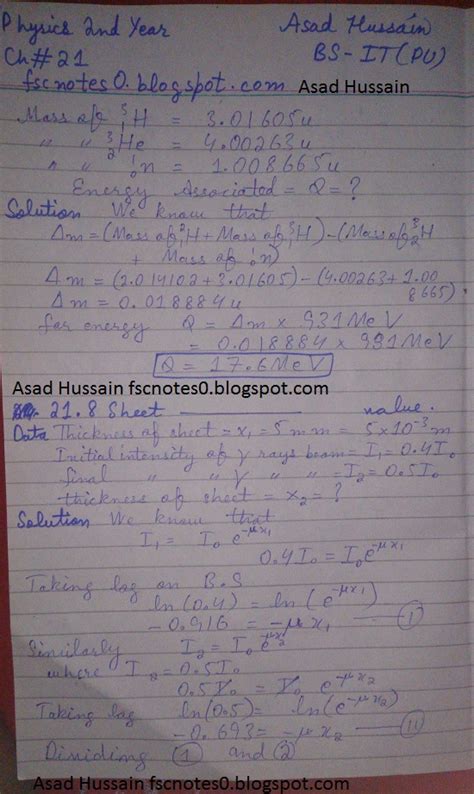 F Sc ICS Notes Physics XII Chapter 21 Nuclear Physics Numerical Problems