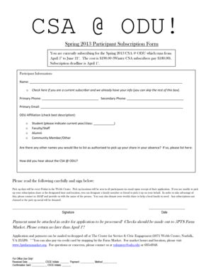 Fillable Online Odu Spring Participant Subscription Form Odu Fax Email Print PdfFiller