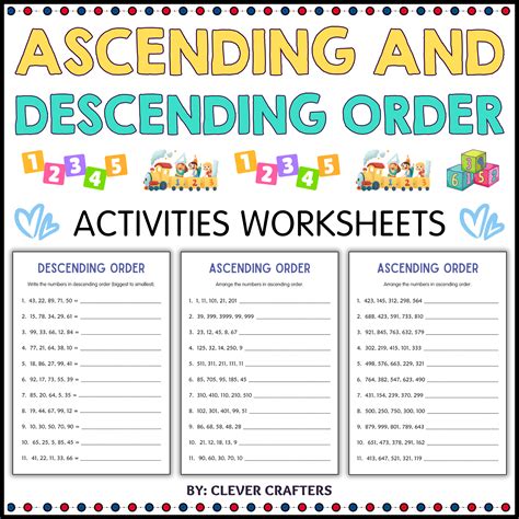 printable ascending and descending order numbers worksheets for grade 2