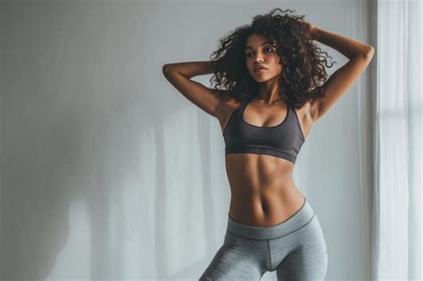 Premium Photo Woman Posing In Sports Bra Top And Leggings