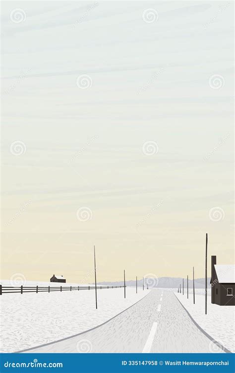 Minimalist Countryside Landscape In Winter Season Have Local Road