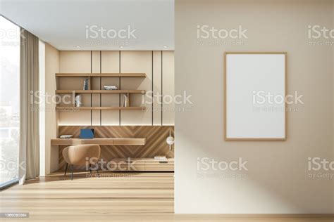 창문 근처에 테이블과 안락의자가 있는 작업장 내부 모형 포스터 0명에 대한 스톡 사진 및 기타 이미지 0명 거실 로프트