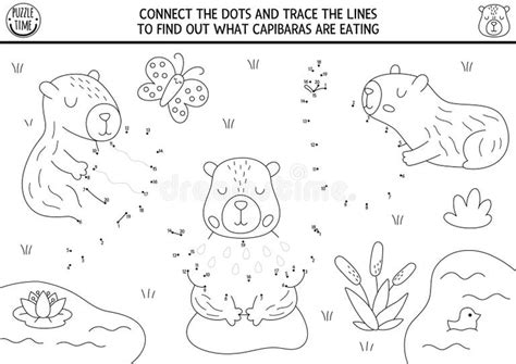 Linha Vetorial Capybara Dottodot E Atividade Colorida Com Animais Que Comem Gelados De Pera De