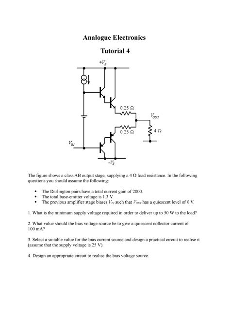 Tutorial Analogue Electronics Tutorial The Figure Shows A Class AB Output Stage Supplying