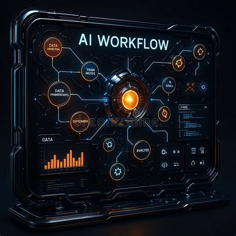 Futuristic Ai Workflow Interface With Glowing Circuits And Data