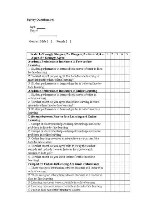 Questionnaire 20 Fzsvccxb Survey Questionaire Age Strand Gender