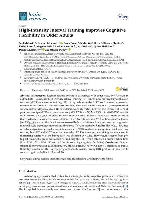 Pdf High Intensity Interval Training Improves Cognitive Flexibility