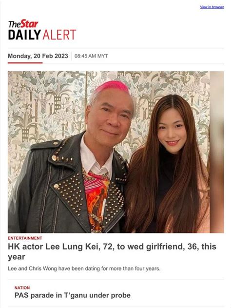 The Star Hk Actor Lee Lung Kei 72 To Wed Girlfriend 36 This Year Pas Parade In Tganu