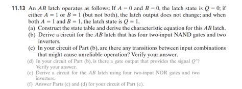 solved 11 13 an ab latch operates as follows if a 0 and b