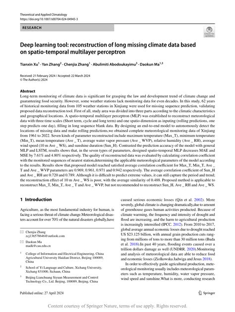 Pdf Deep Learning Tool Reconstruction Of Long Missing Climate Data