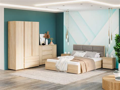 ᐉ Спальня Еверест Лайт Комплект 4 із ламінованої ДСП Дуб Сонома 08910 • Краща ціна в Києві