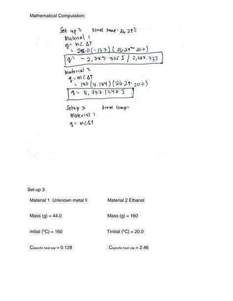 Solution Physics Calorimetry Activity Drawing And Guide Questions