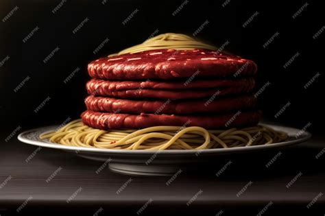 Premium Ai Image A Stack Of Spaghetti On A Plate On A Table