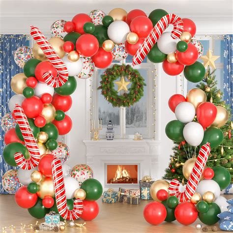RHGBINLI Christmas Balloon Garland Arch Kit Pieces Red Green Gold And White Balloons With