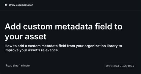 Add Custom Metadata Field To Your Asset • Unity Cloud • Unity Docs