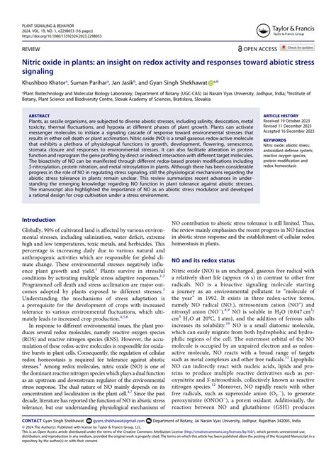 Pdf Nitric Oxide In Plants An Insight On Redox Activity And