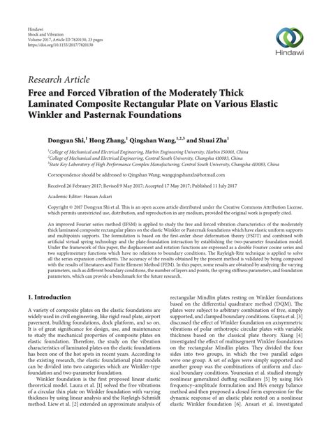 Pdf Free And Forced Vibration Of The Moderately Thick Laminated Composite Rectangular Plate On