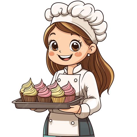 Smiling Female Baker Holding Tray Of Cupcakes Cartoon Clipart Girl