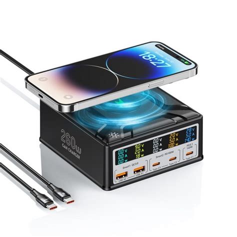 ASOMETECH 260W 질화갈륨 충전기 USB C 급속충전기 PD3 1 140W 무선 급속충전